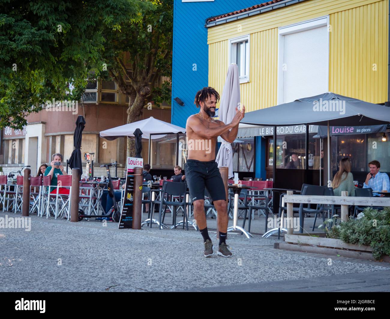 Il de Re, France June 2022. African Americans Capoeira dancers in the ...