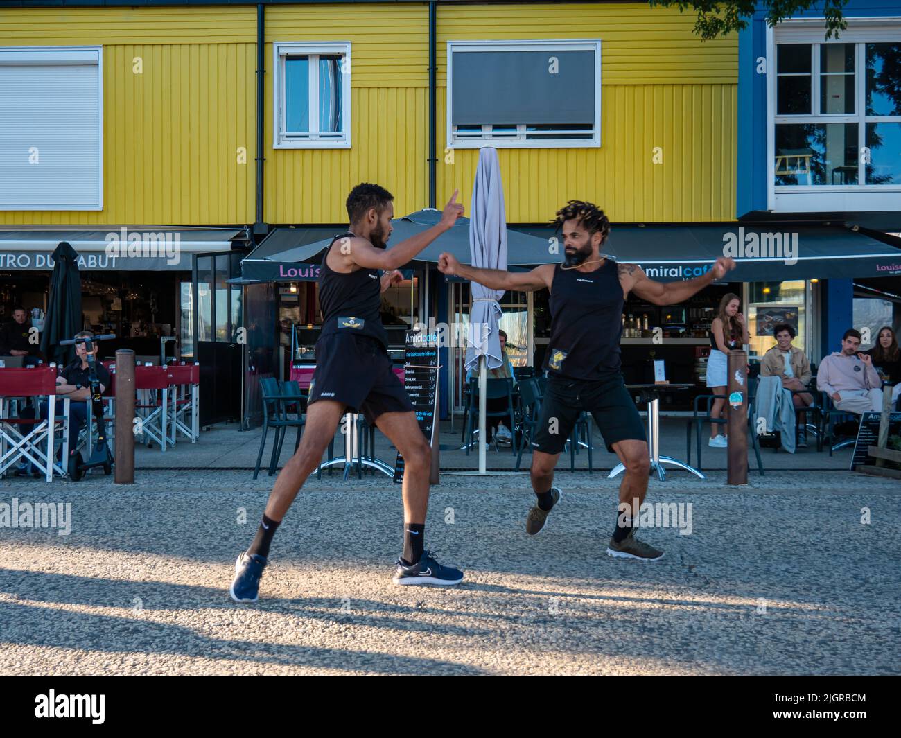 Il de Re, France June 2022. African Americans Capoeira dancers in the ...