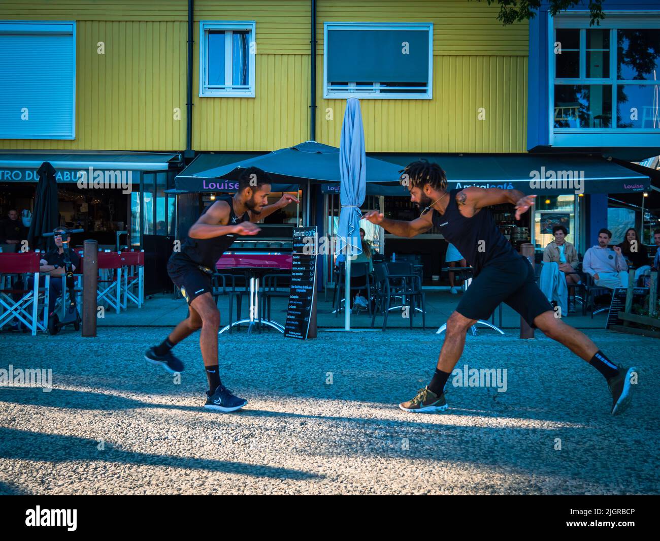 Il de Re, France June 2022. African Americans Capoeira dancers in the ...