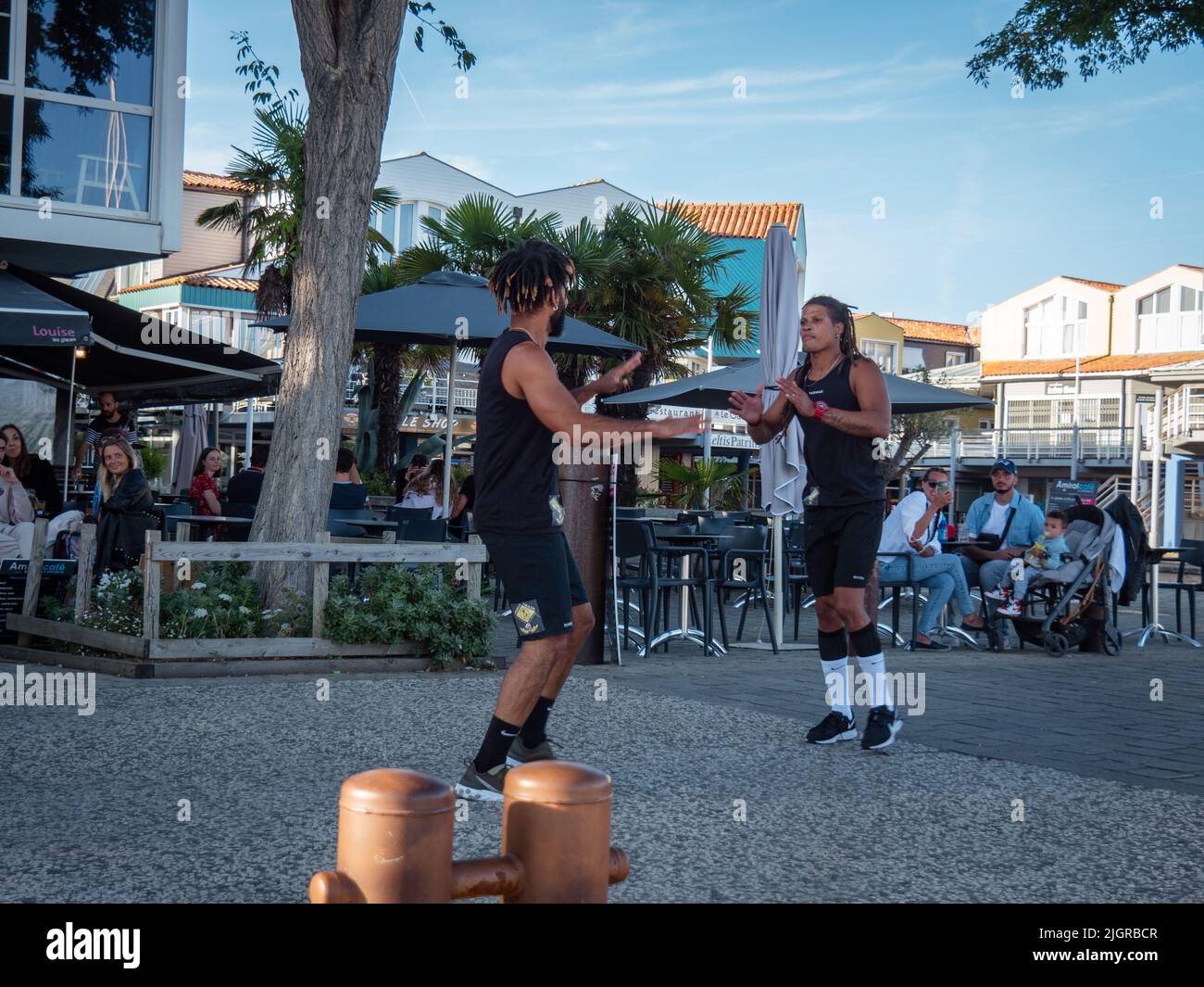 Il de Re, France June 2022. African Americans Capoeira dancers in the ...