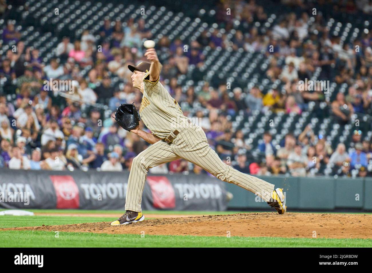 Denver CO, USA. 11th July, 2022. San Diego pitcher Taylor Rogers (17 ...