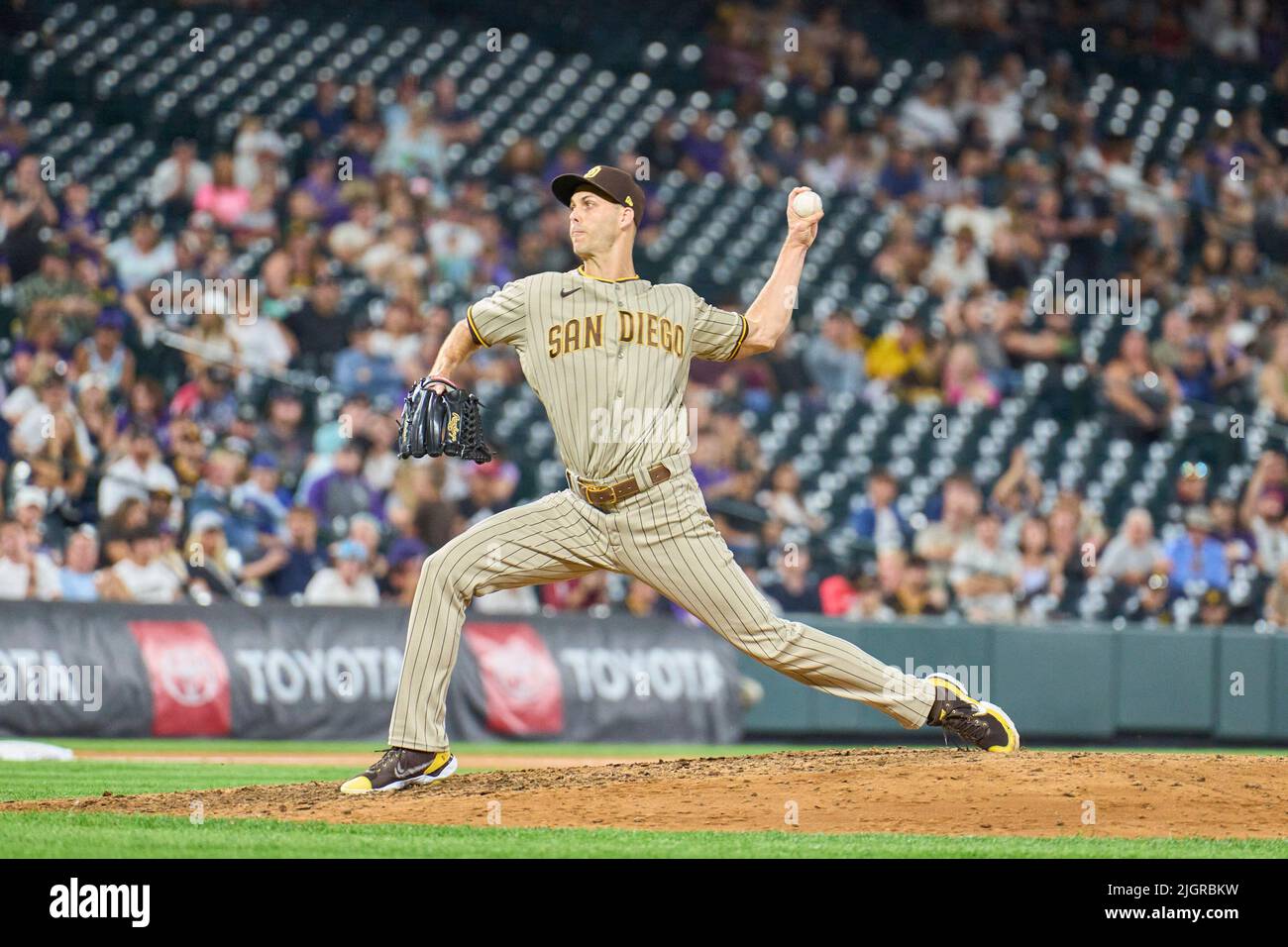Denver CO, USA. 11th July, 2022. San Diego pitcher Taylor Rogers (17 ...
