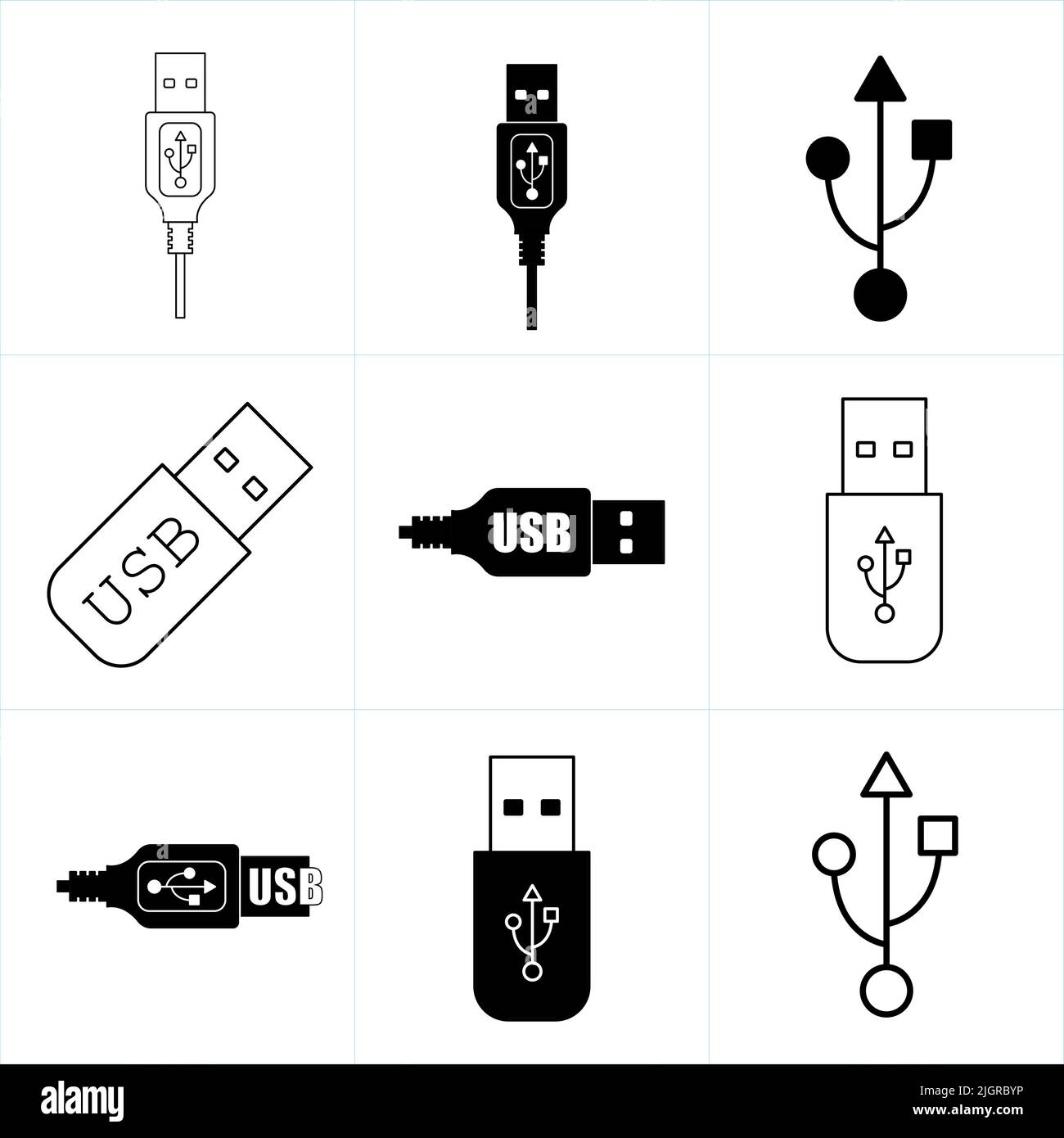 Vector black usb icons set. usb set sign, logo, symbol Stock Vector ...
