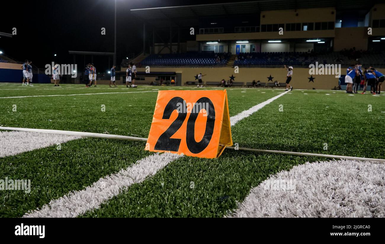 An American football gear in a field during a Flagfootball match at ...