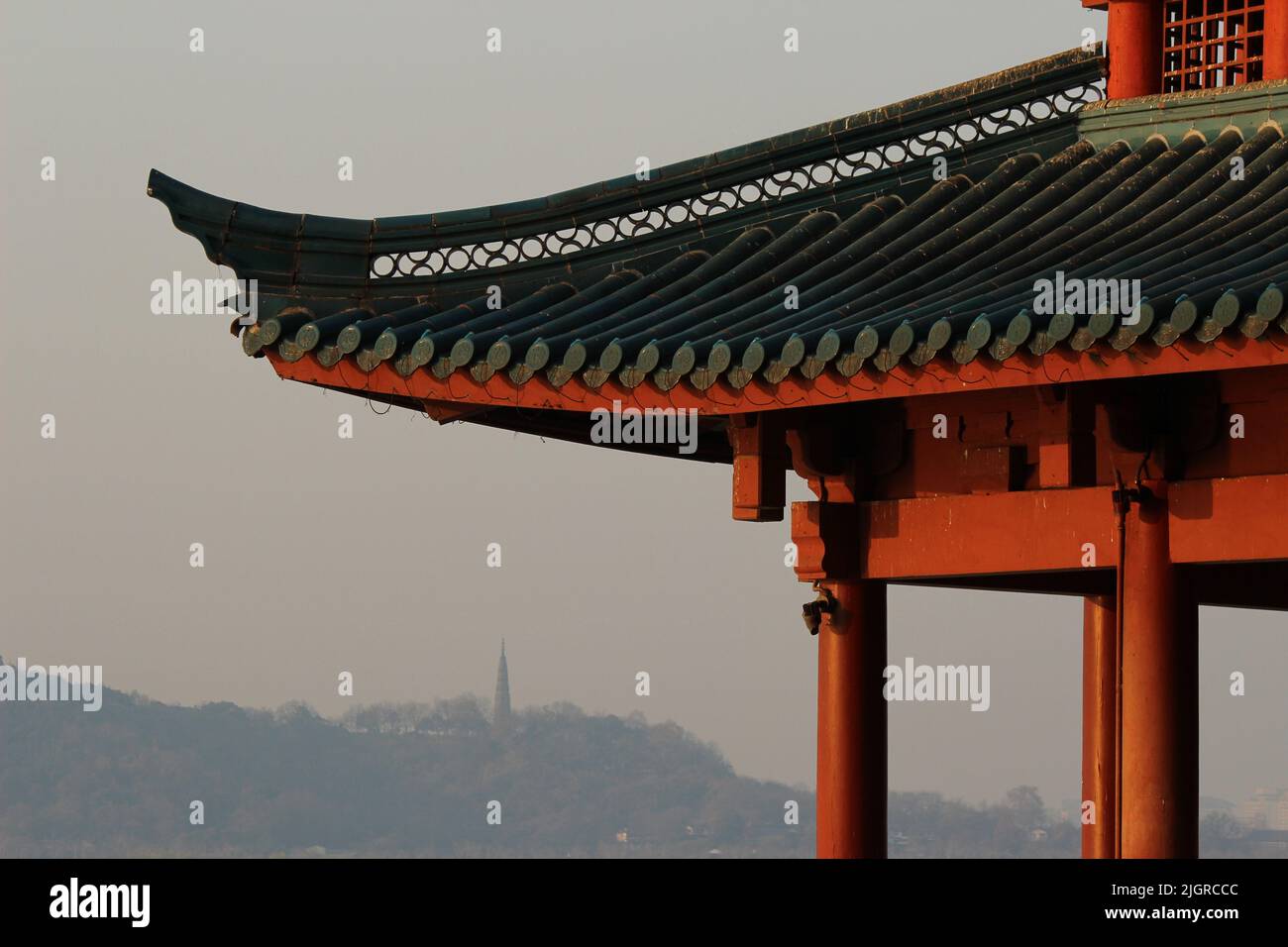 A closeup shot of a beautiful Japanese architectural building roof ...