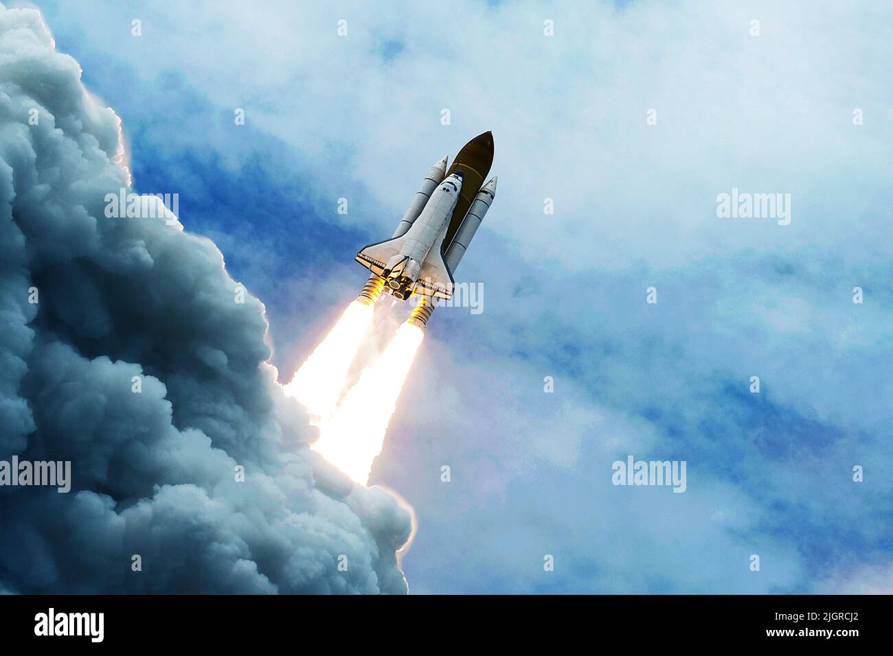 Rocket launch into space. Elements of this image furnished by NASA ...