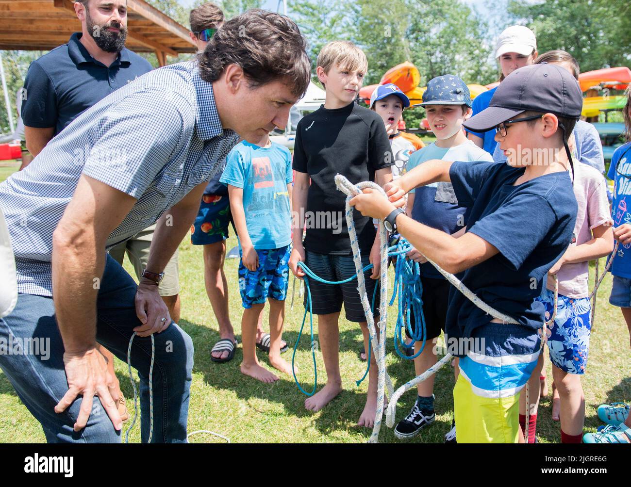 Magog, Que., Canada, July 12, 2022. Prime Minister Justin Trudeau is ...