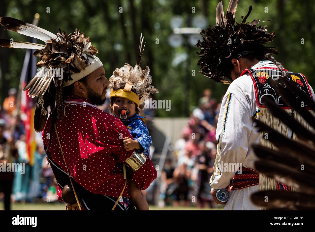 Kahnawake, Canada. 10th July, 2022. Participants in the pow-wow wait ...