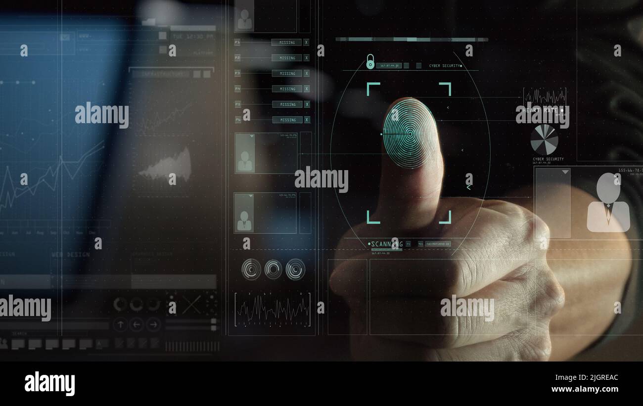 A finger scanning fingerprint biometric identity for approval with VR ...