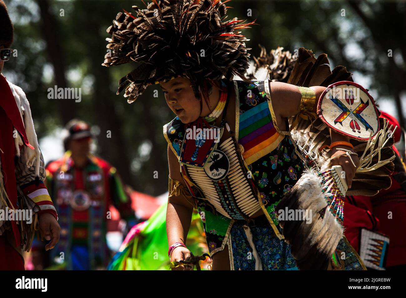 Kahnawake, Canada. 10th July, 2022. Pow-wow traditional dancers open ...