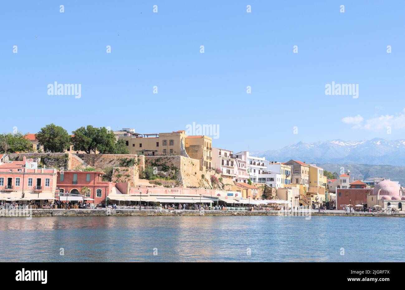 Historic old town around the harbor of Chania on Crete, Greece Stock ...