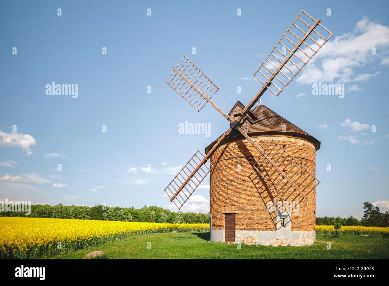 An old brick windmill in the fields of Moravia, Czech Republic Stock ...