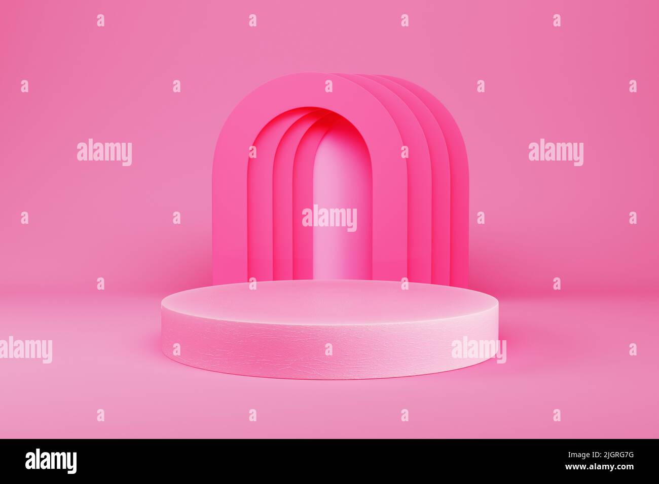 Abstract minimal background. Pink cylindrical podium with arc shape for ...