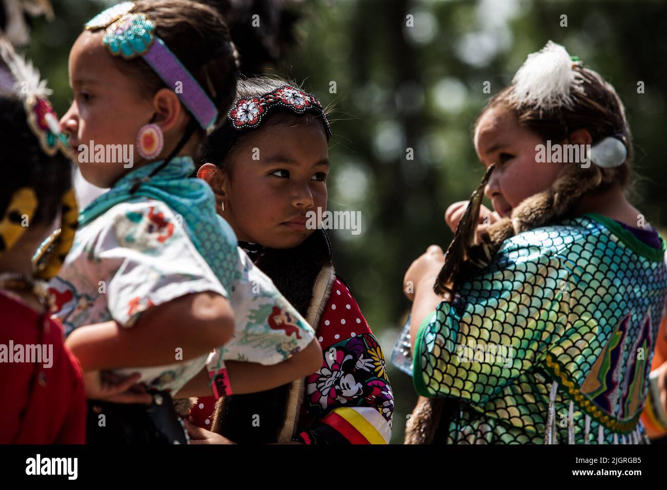 Kahnawake, Canada. 10th July, 2022. Children waiting for their turn in ...