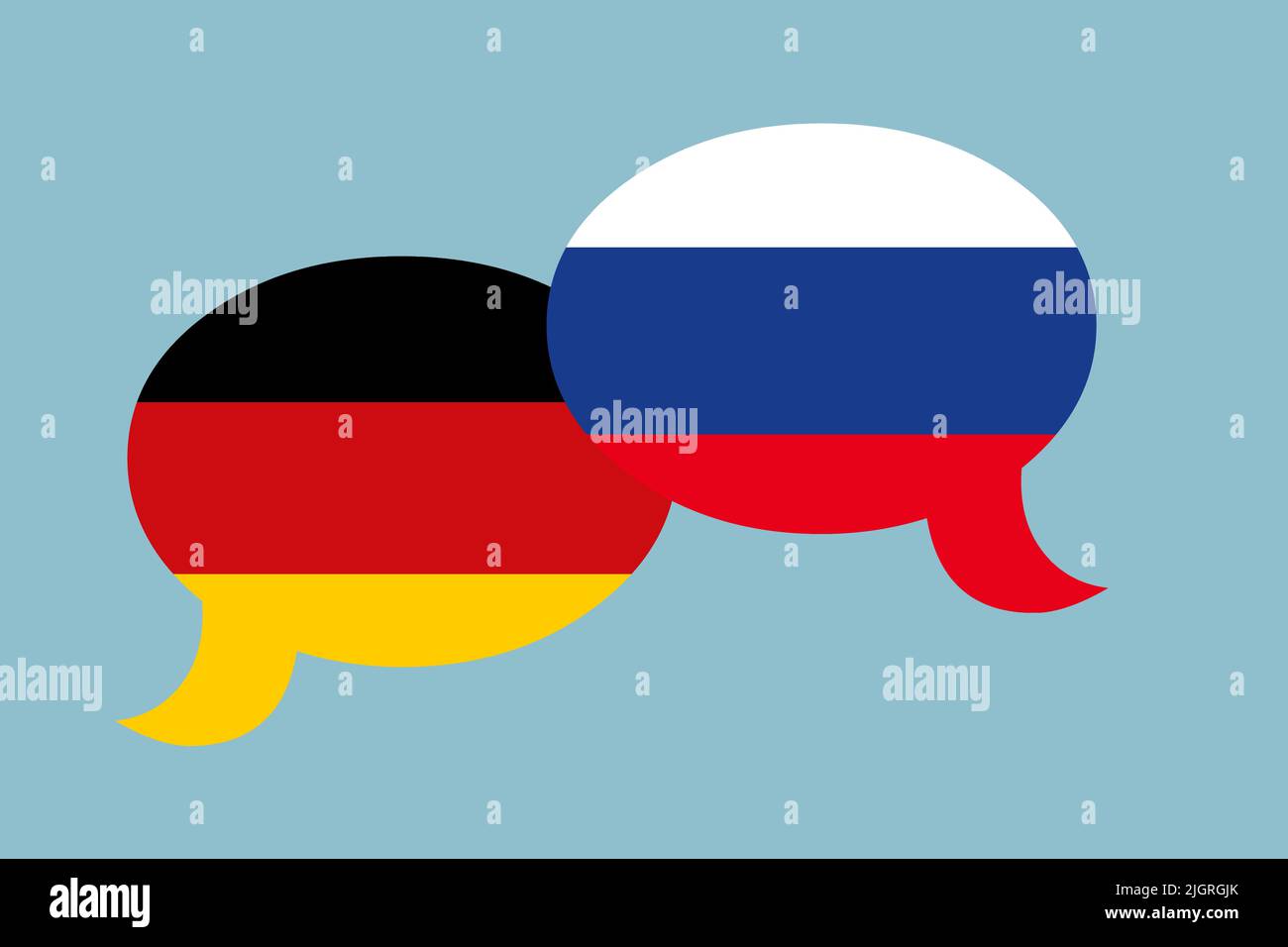 The flags of Russia and Germany isolated on a blue background - concept ...
