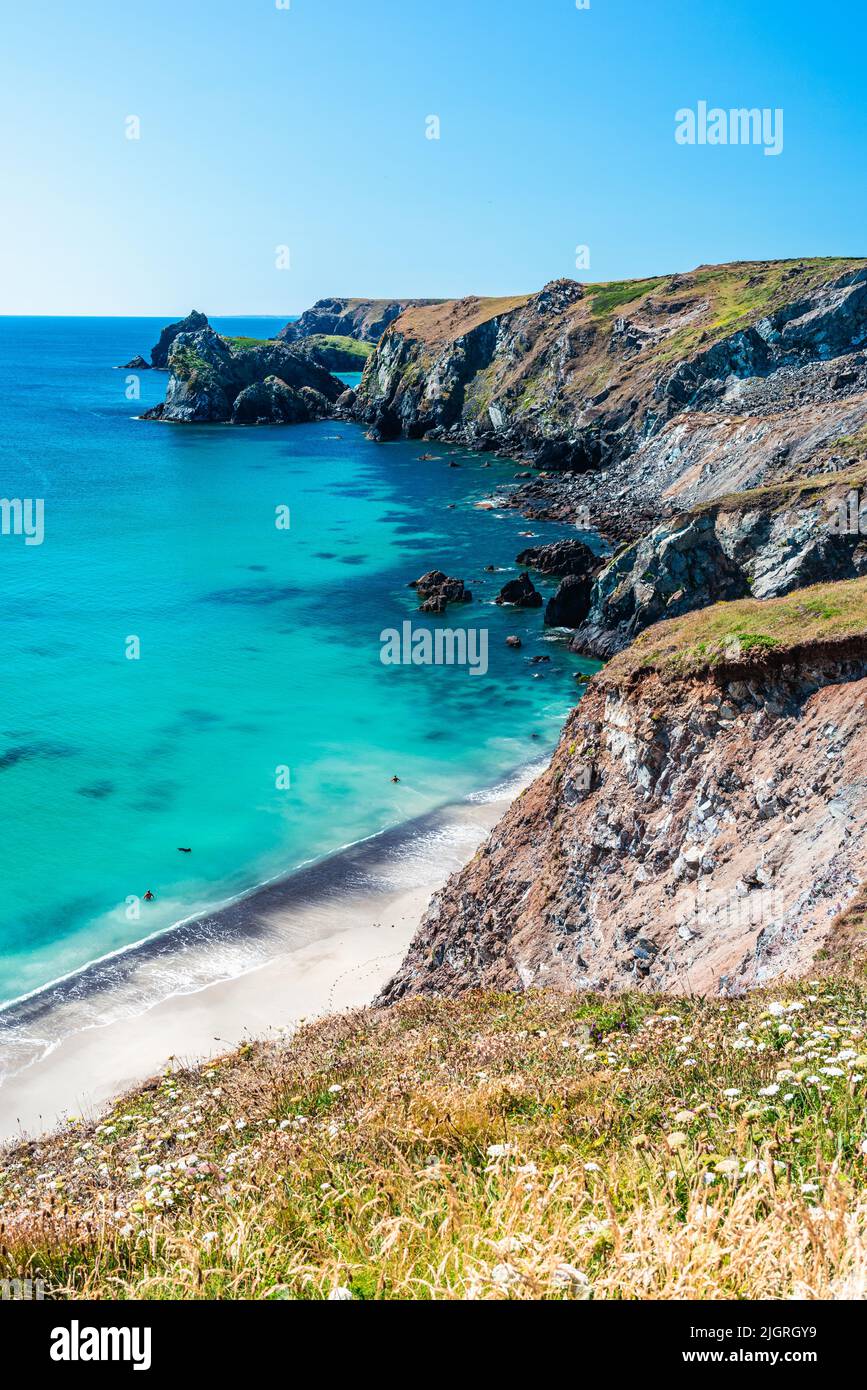 Pentreath Beach and Cliffs, Cornwall, England Stock Photo - Alamy