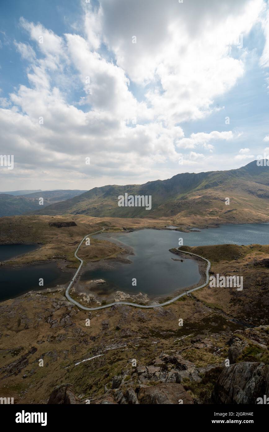 A vast landscape ang lake in the countryside under a bright cloudy day ...