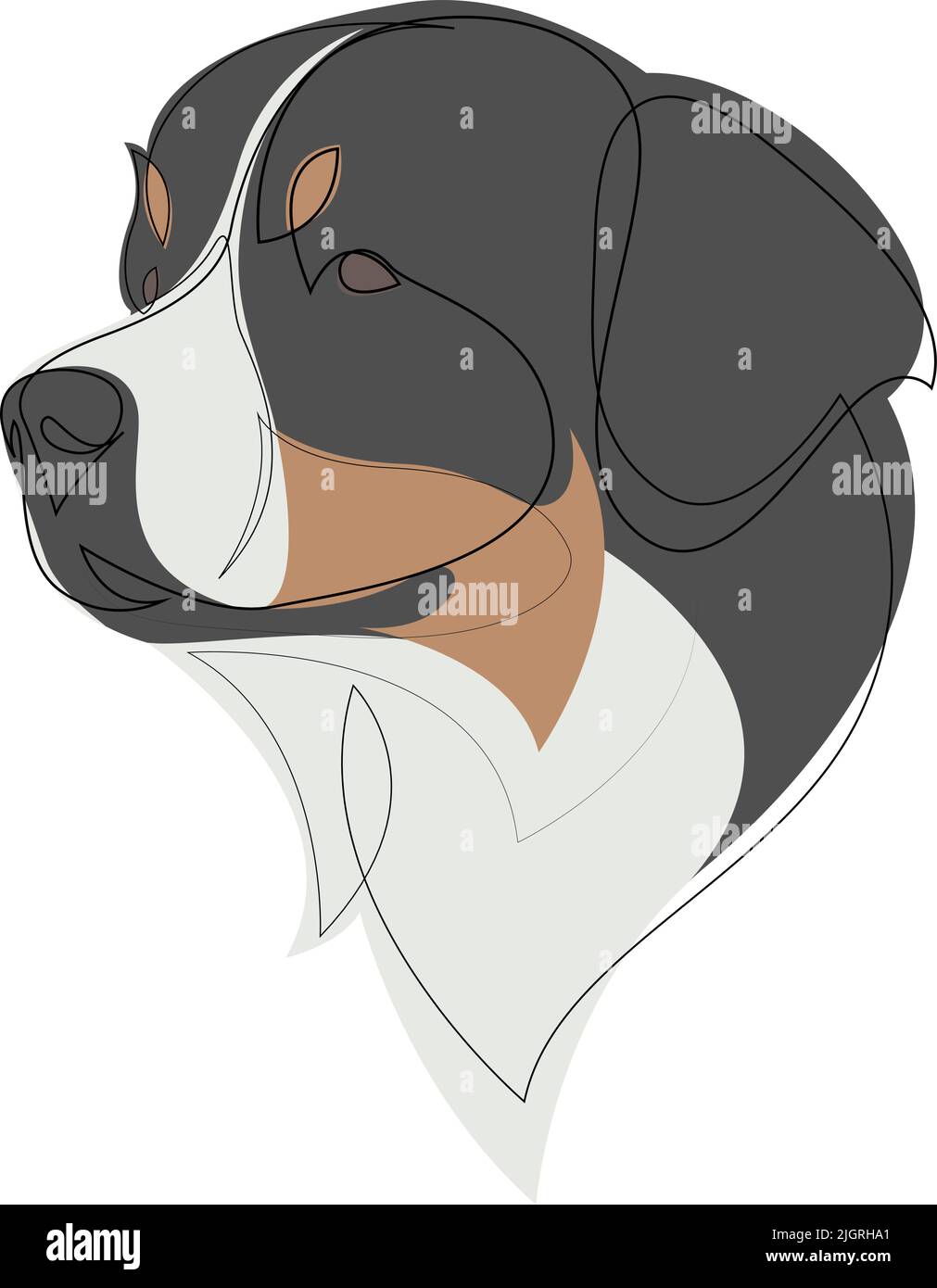 Continuous line Bernese Mountain Dog. Single line minimalist style dog ...