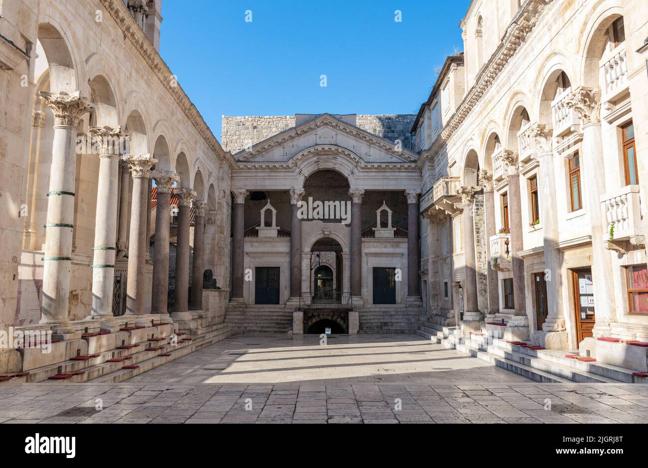 A beautiful view of the peristyle of the Diocletian's Palace in Split ...