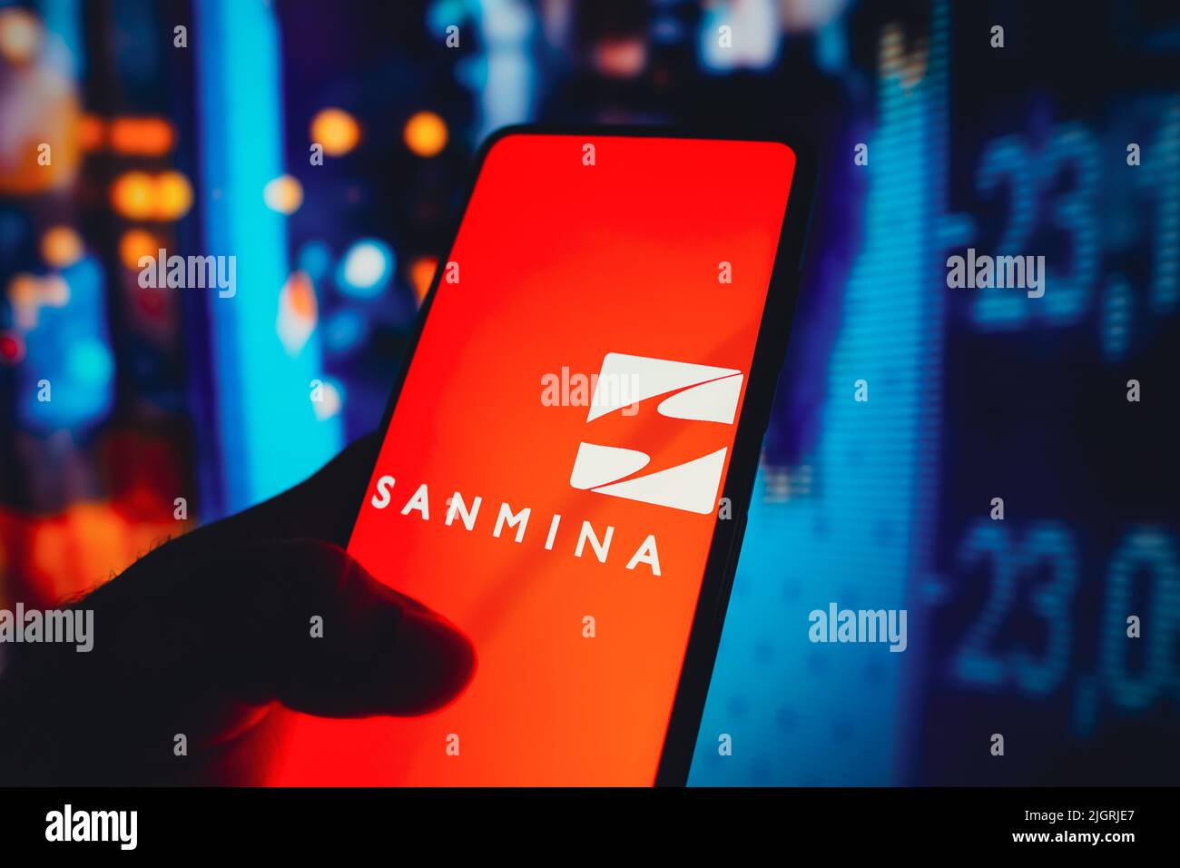 In this photo illustration, the Sanmina Corporation logo is seen on a ...