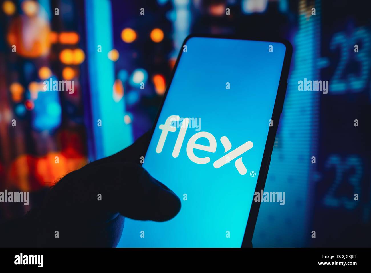 In this photo illustration, the Flex Ltd. logo is seen on a smartphone ...