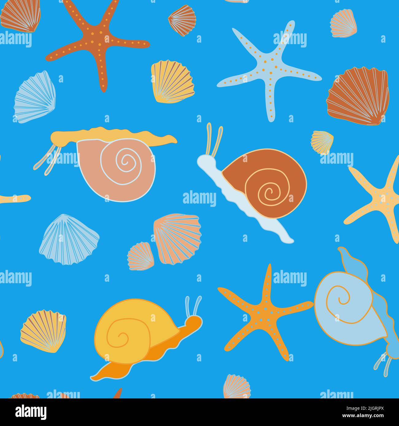 Shells starfish illustration drawing blue hi-res stock photography and ...