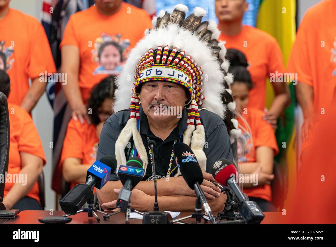 Prince Albert Grand Council Grand Chief Brian Hardlotte speaks during a ...