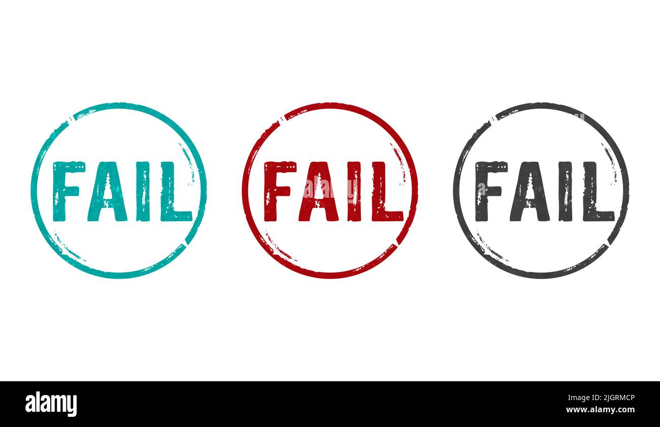 Fail stamp icons in few color versions. Failure, bankrupt and failed ...