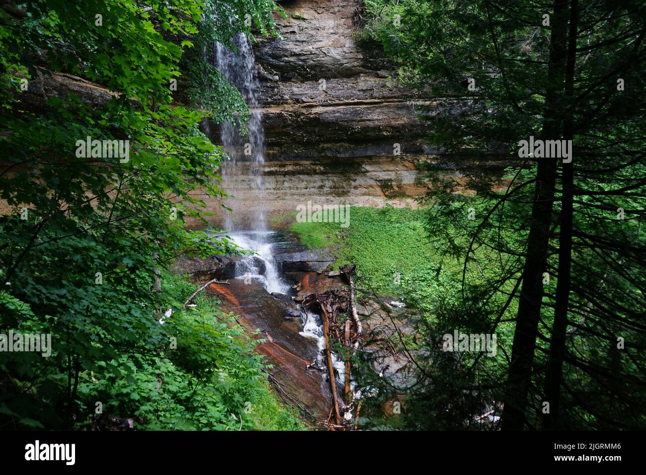 A beautiful shot of a splashing waterfall in a national park in ...