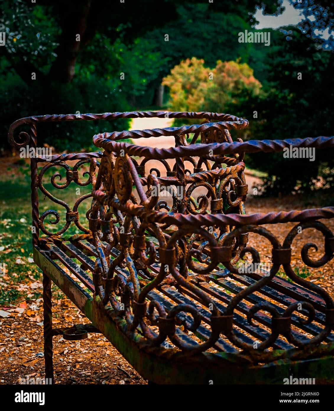A vertical shot of hand-forged garden bench Queen Victoria Osborne ...