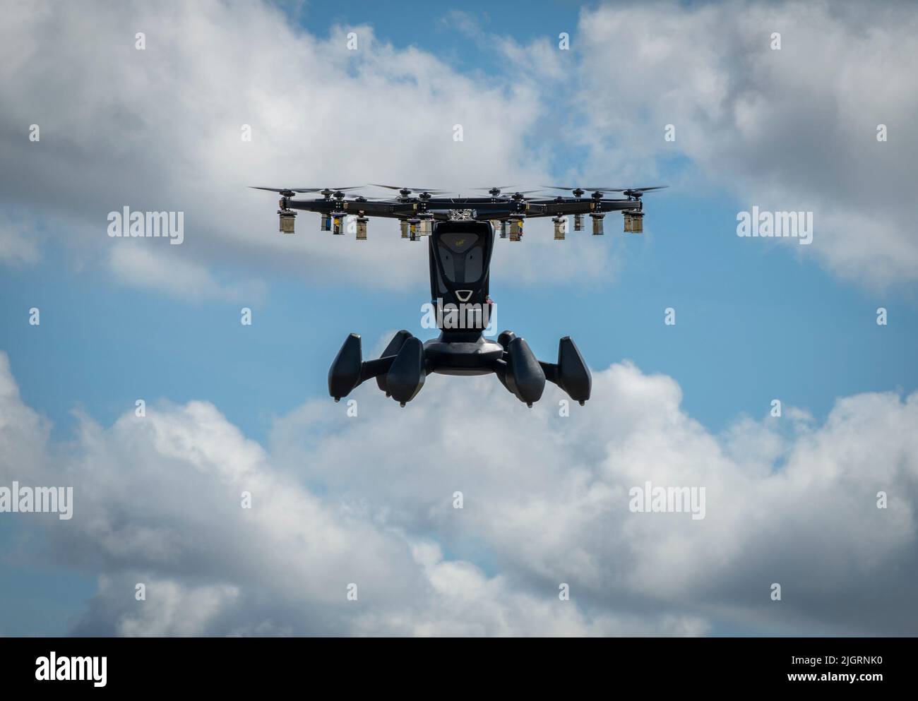 The Hexa, an electric, vertical takeoff and landing aircraft, hovers in ...