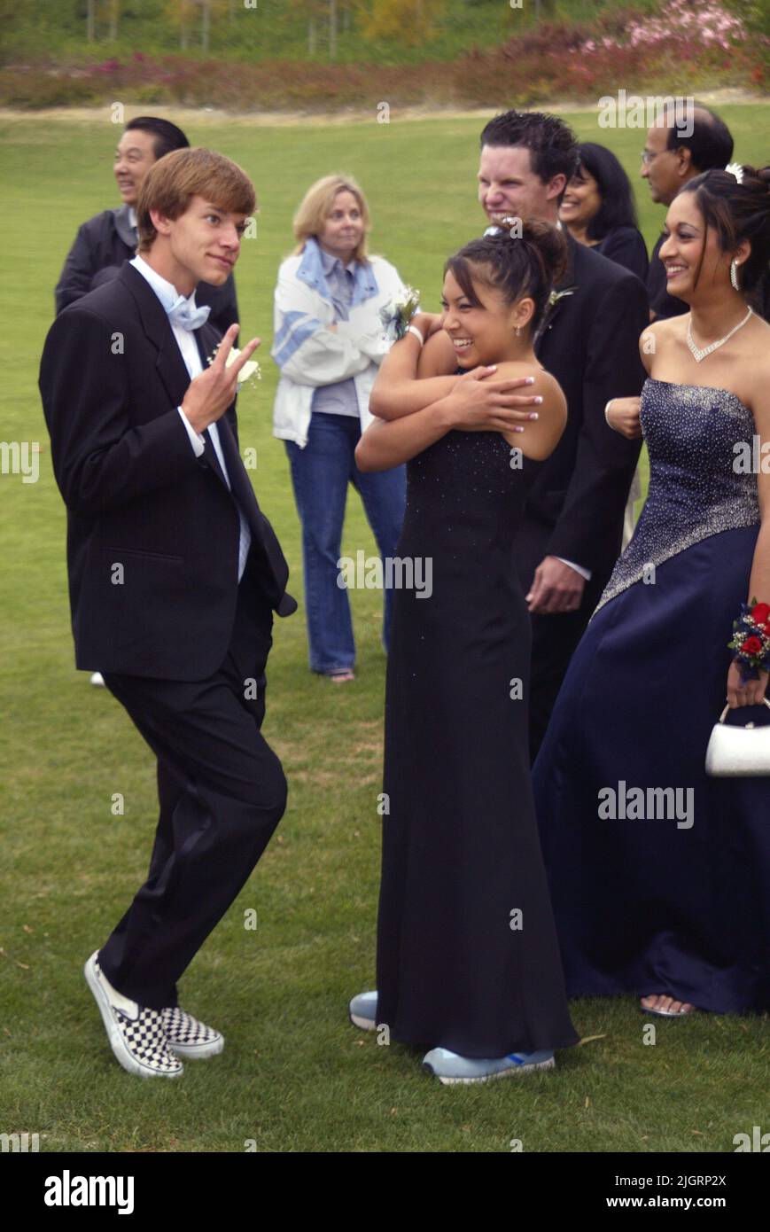 Formally dressed Southern California teens congregate in a park before ...
