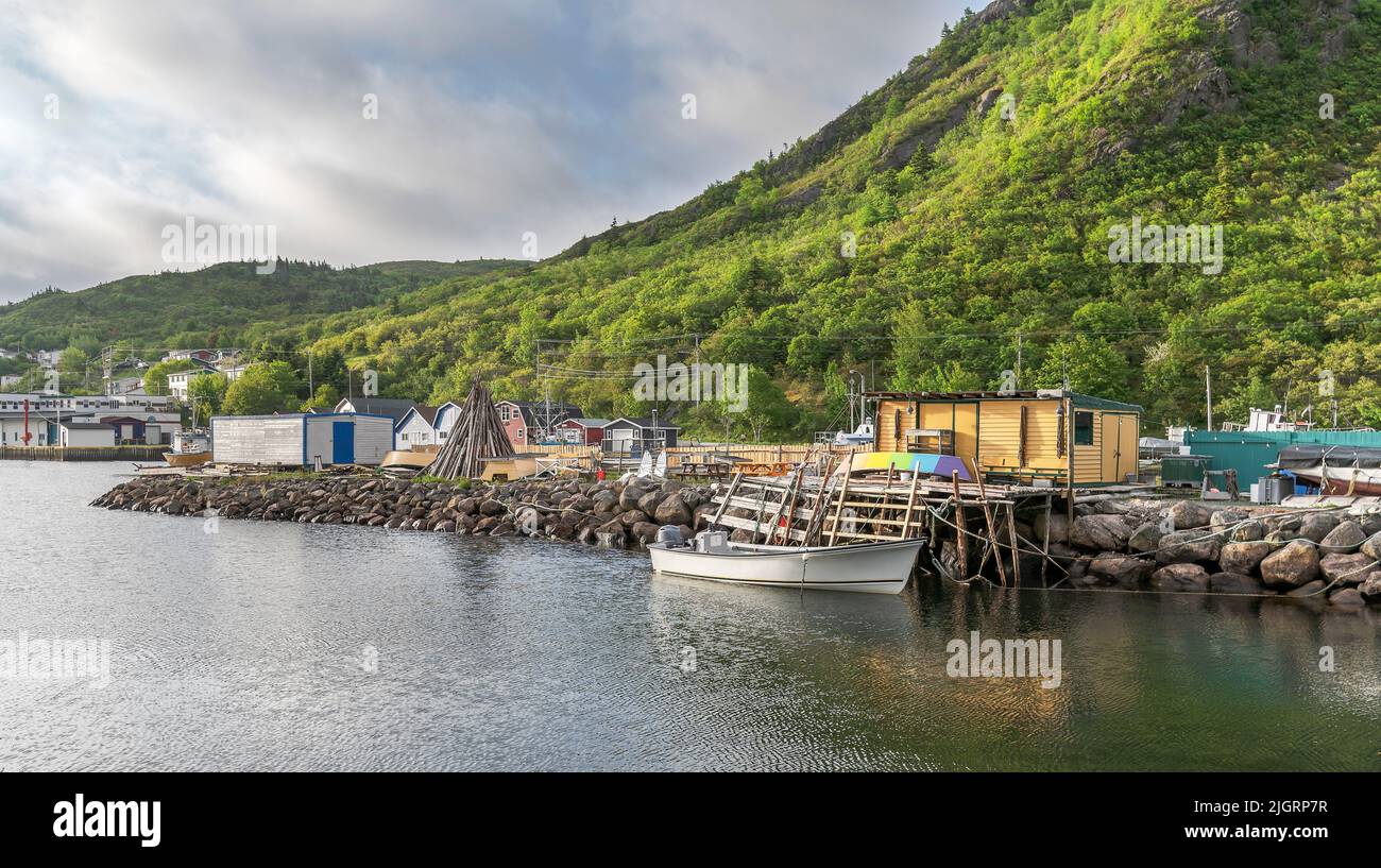 Overview of the fishing harbour at the village of Petty Harbour Stock ...