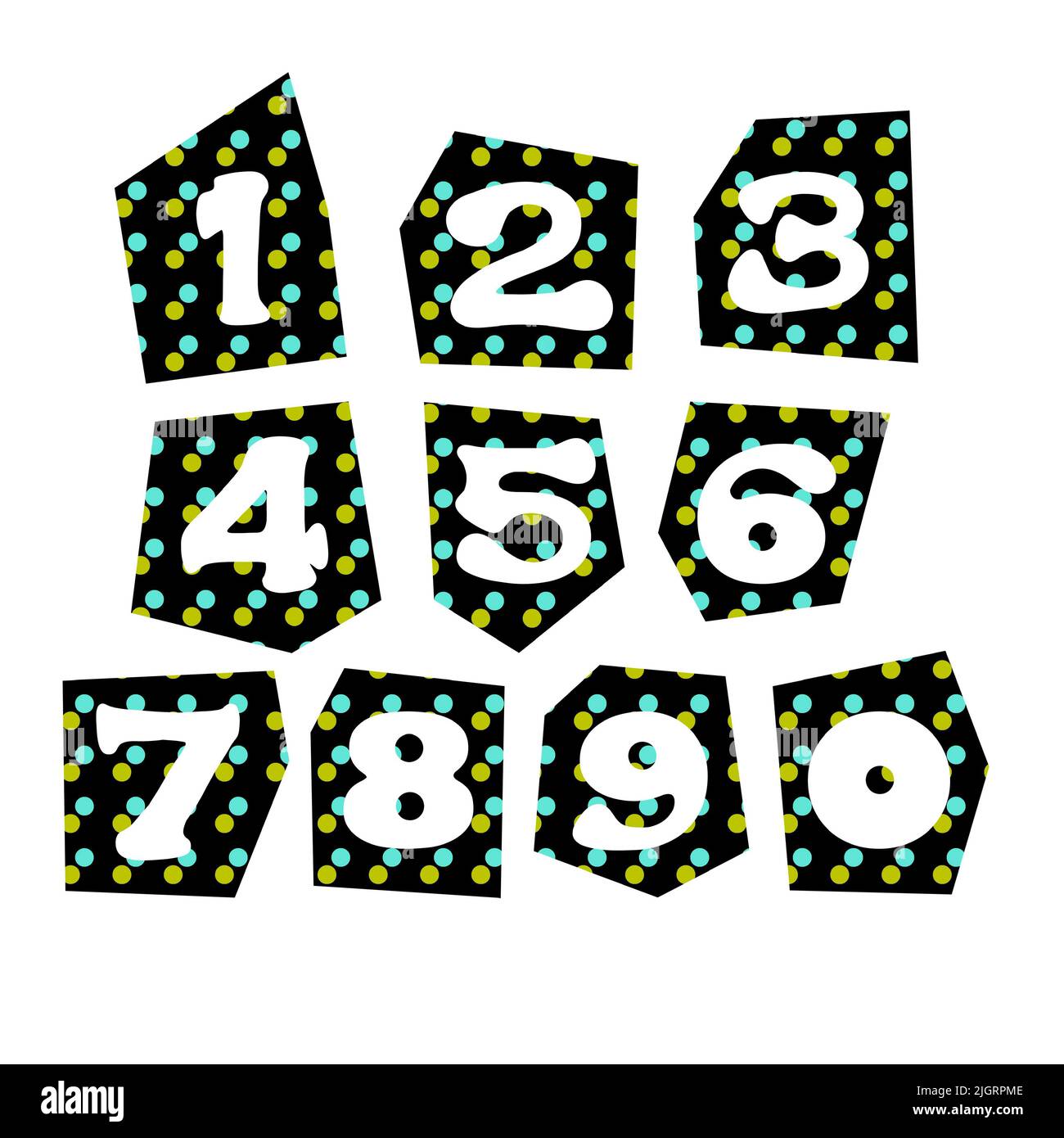 Set with cartoon numbers for kids and hobbies and packaging and fabrics ...