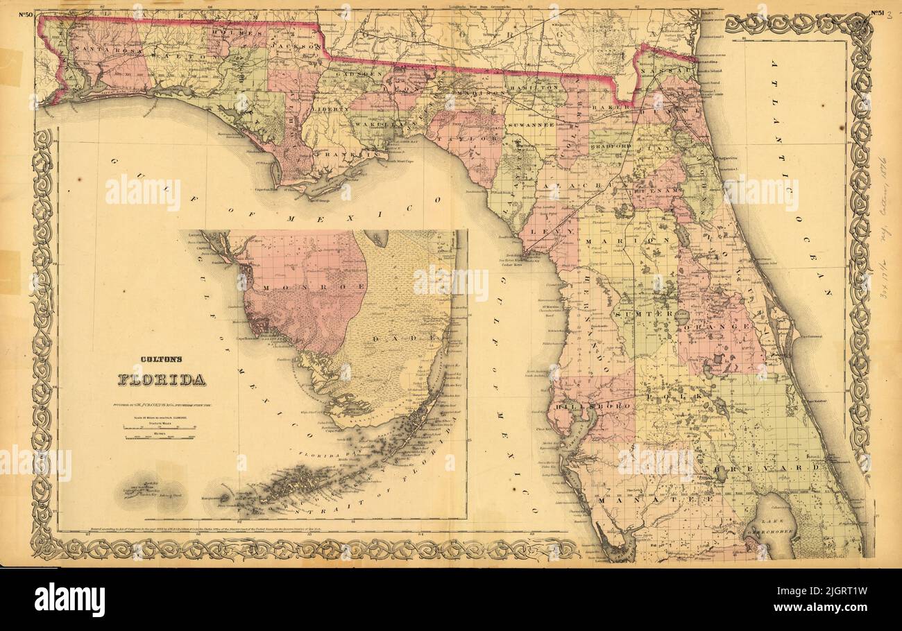 Map of Florida, 1868, by G. W. and C. B. Colton Stock Photo - Alamy