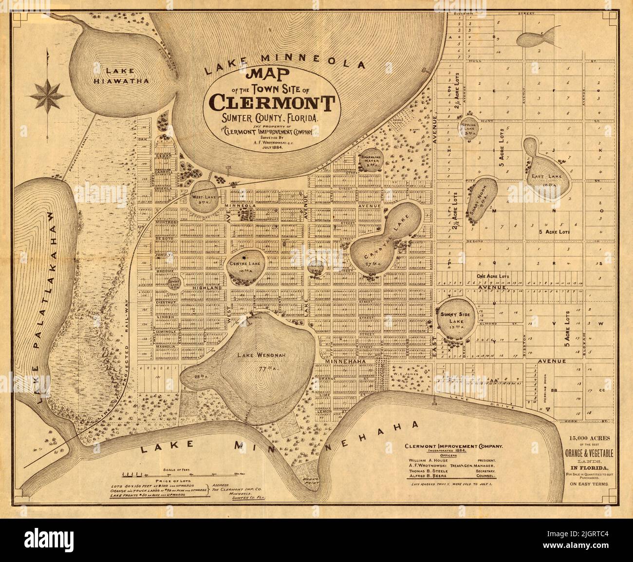Map of the Town Site of Clermont, Sumter County, Florida, 1884, by A. F ...