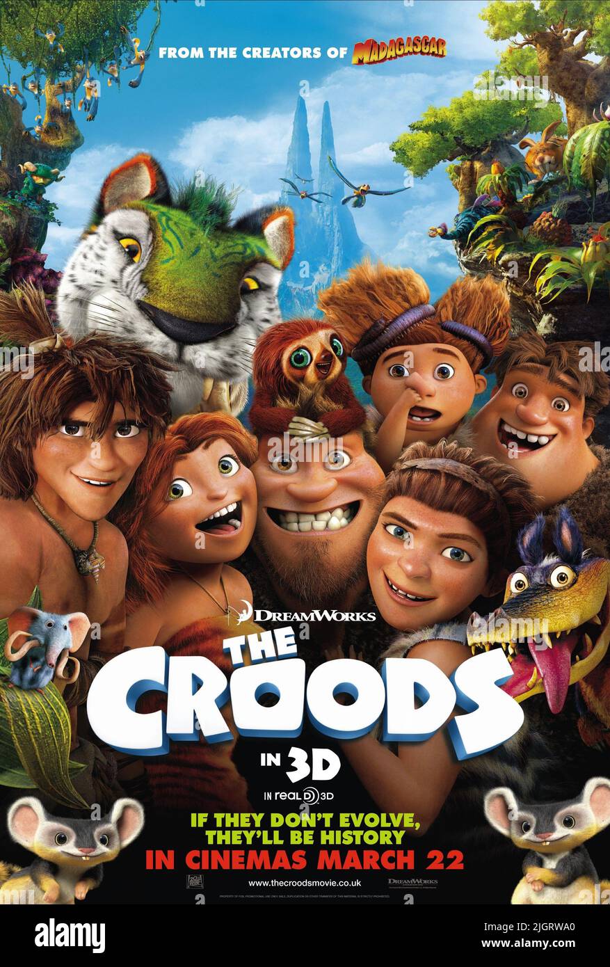 GUY, EEP, GRUG, UGGA, SANDY, THUNK POSTER, THE CROODS, 2013 Stock Photo ...