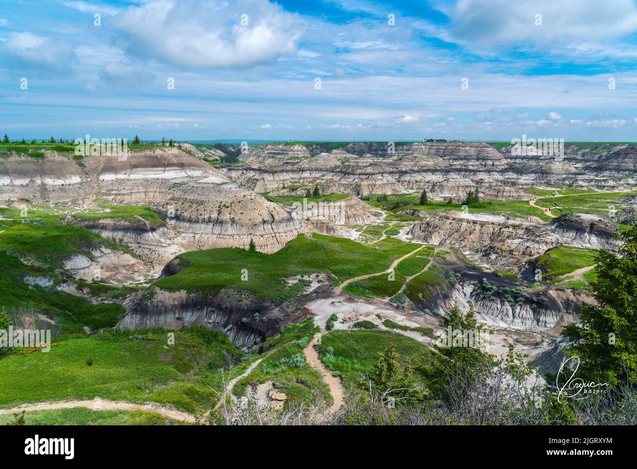 An aerial view of a bright sky over Horseshoe Canyon in Alberta Stock ...