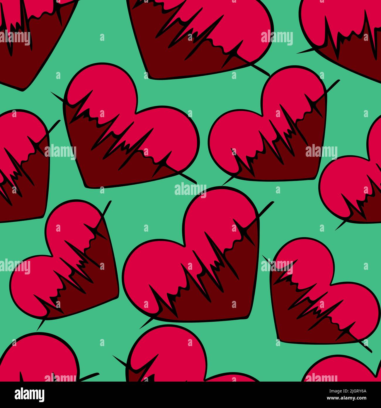 Heart with pulse. Seamless vector pattern. An endlessly repeating ...