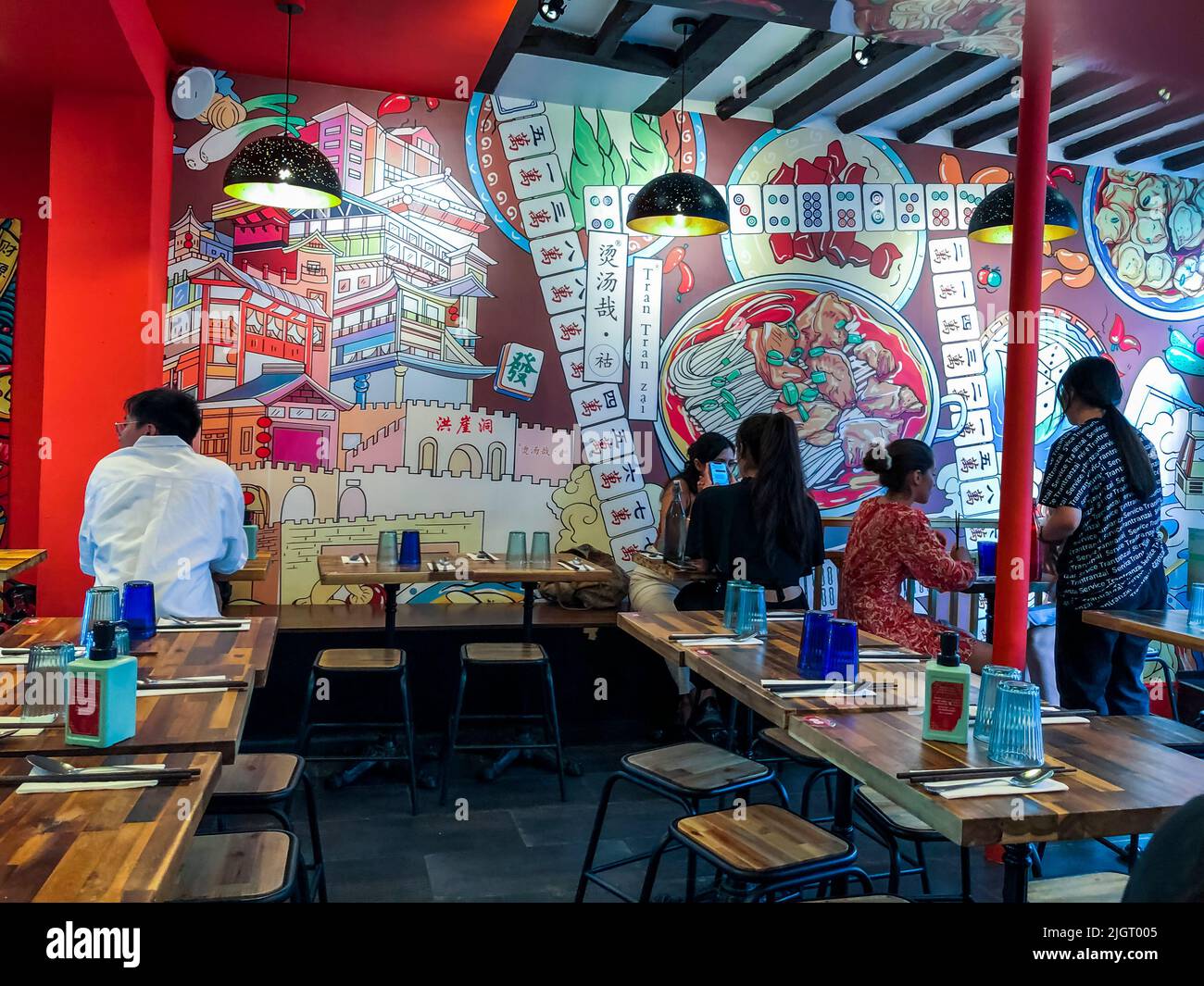 Paris, France, People Sharing Meals at Tables inside Chinese Restaurant ...