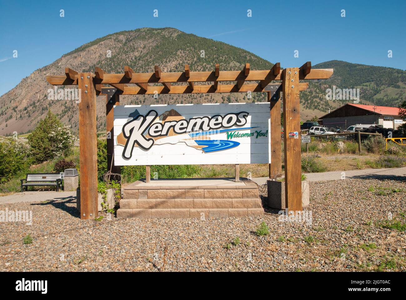 Welcome to Keremeos sign, Keremeos, British Columbia, Canada Stock ...