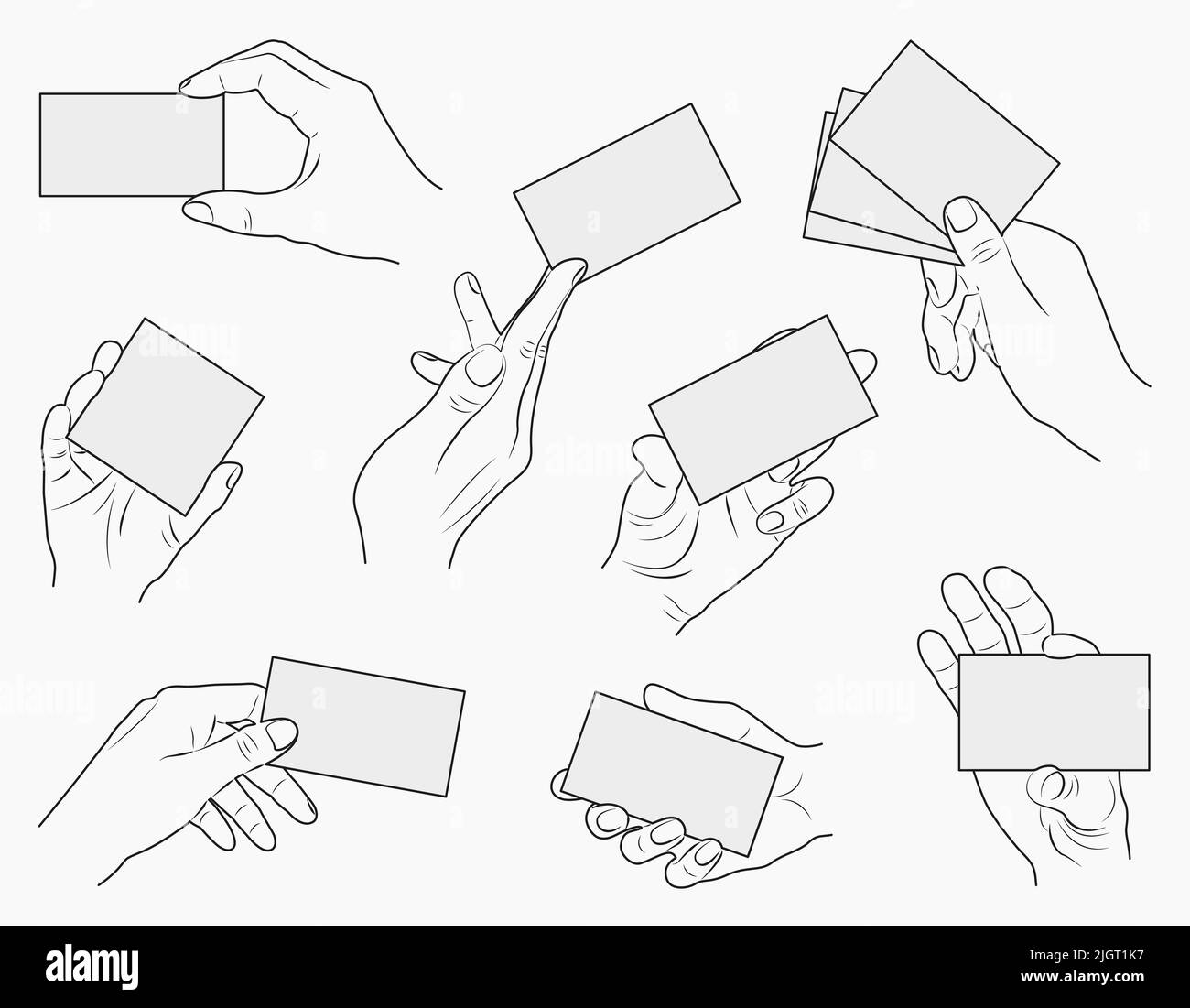 Collection with hands holding various paper notes Stock Vector Image ...
