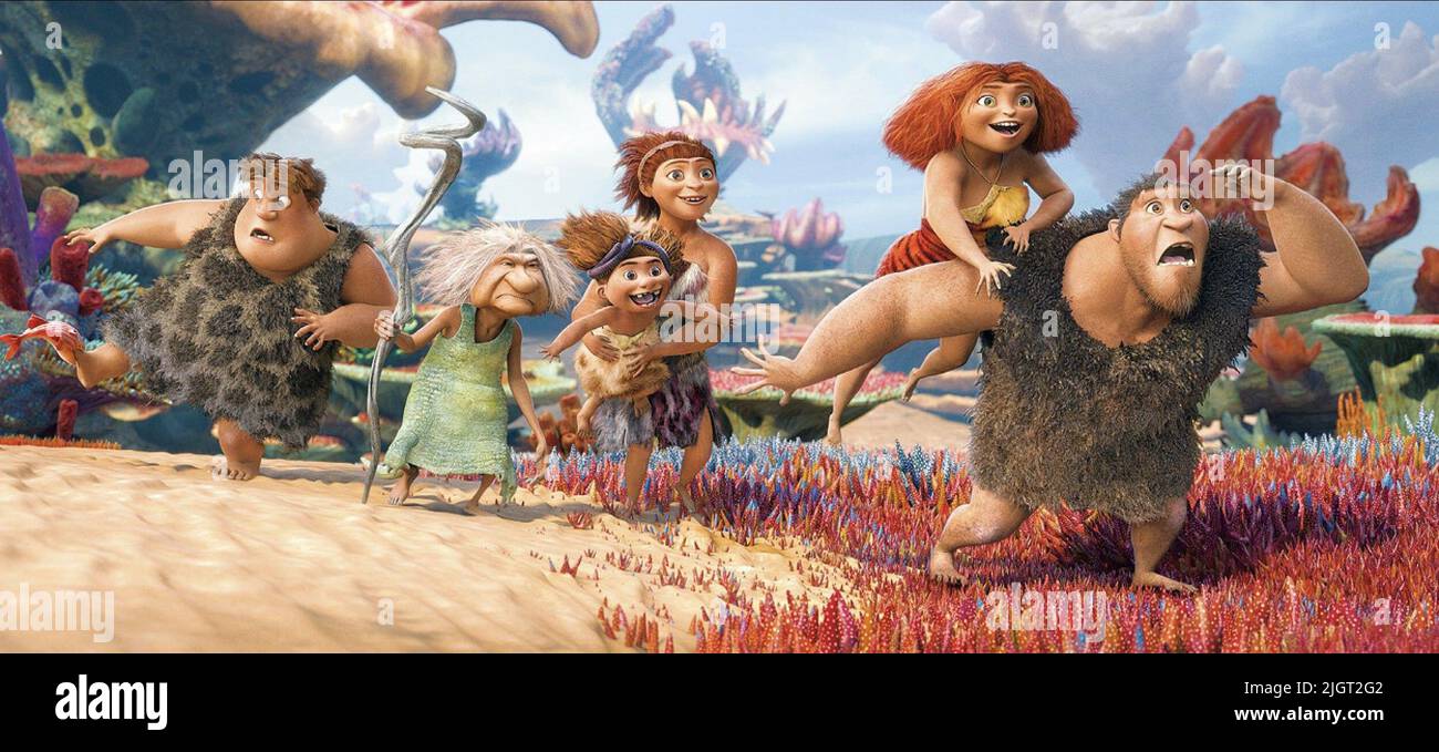 THUNK,GRAN,SANDY,UGGA,EEP,GRUG, THE CROODS, 2013 Stock Photo - Alamy