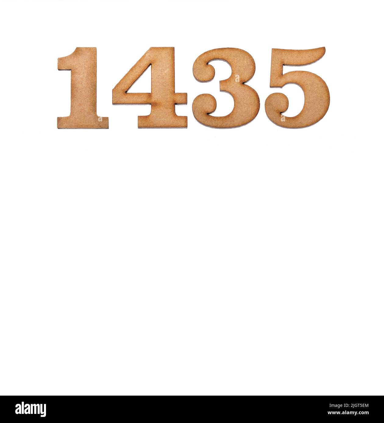 Number 1435 in wood, isolated on white background Stock Photo - Alamy