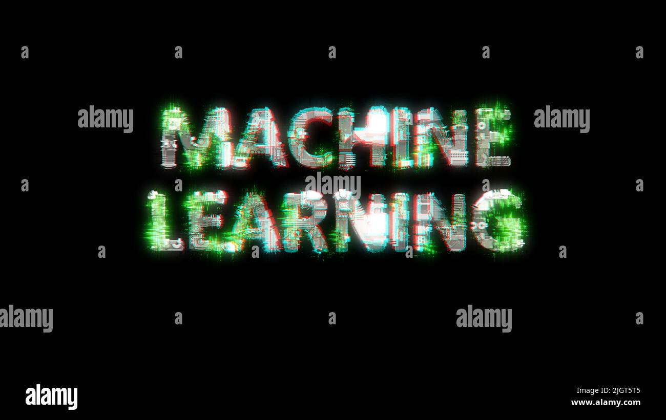 shining cybernetic text MACHINE LEARNING on black - meta universe ...