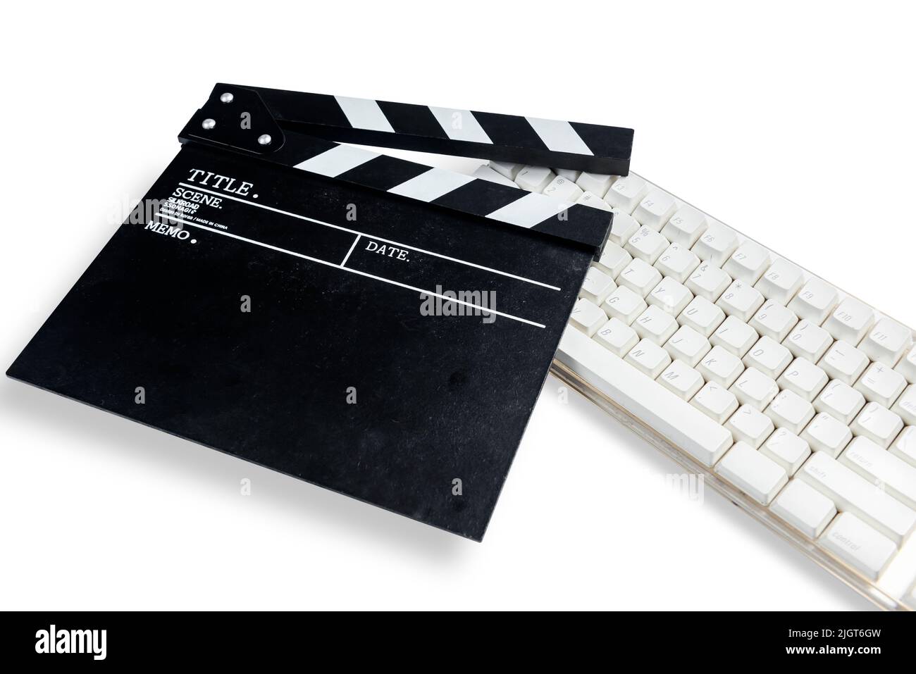 Black clapper board isolated over white background Stock Photo - Alamy