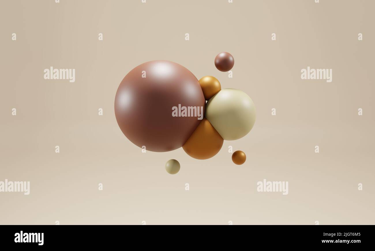 3d render. Abstract beige background from geometric spheres. Cosmetic ...