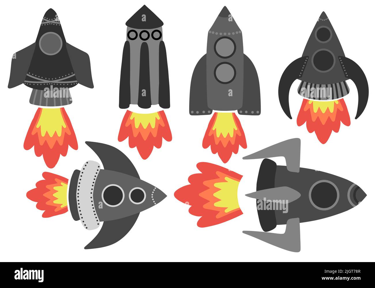 Set cartoon spaceship for stickers and kids and hobbies and school ...