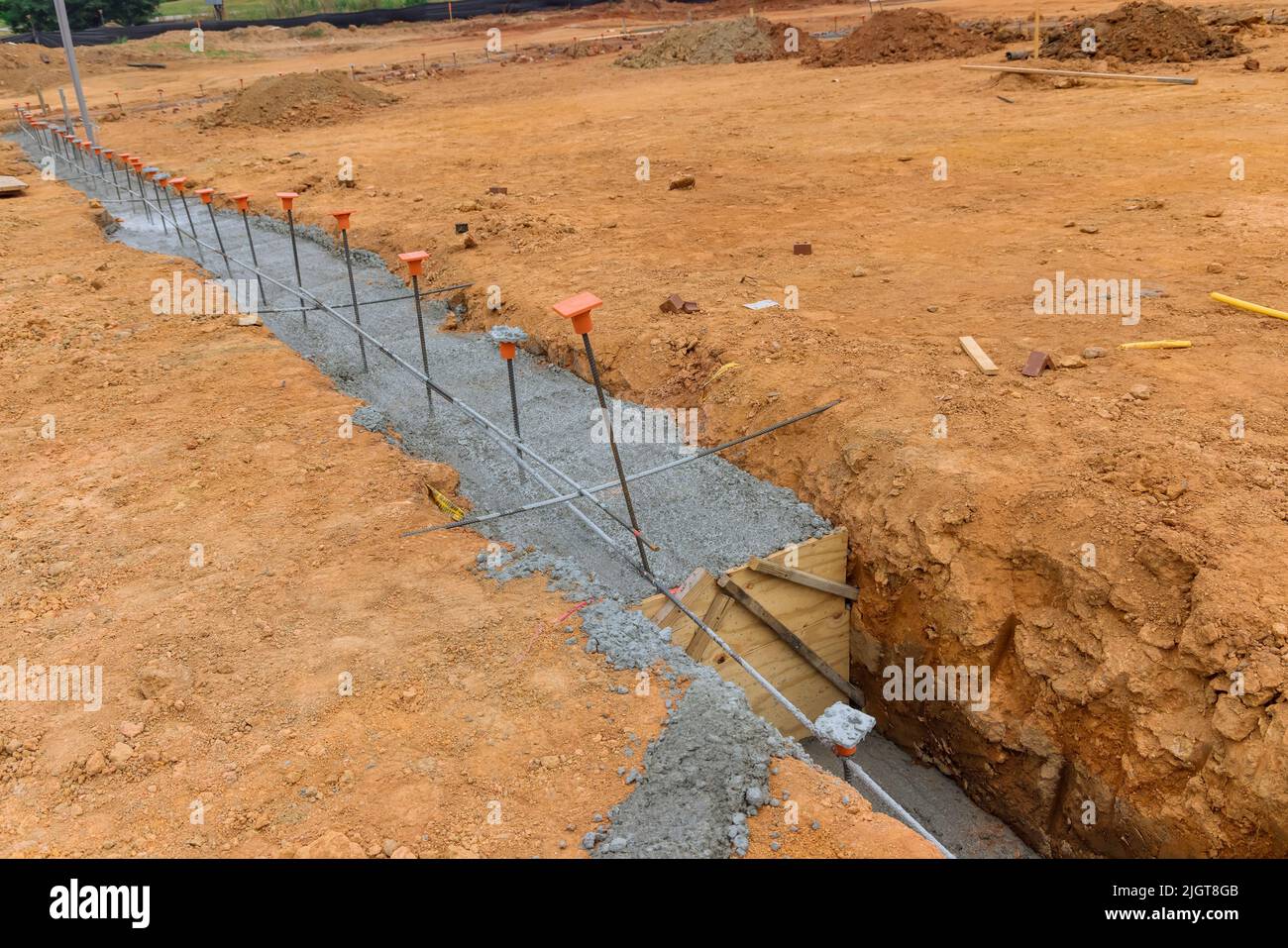 The construction of a strip foundation reinforcement frame for a ...