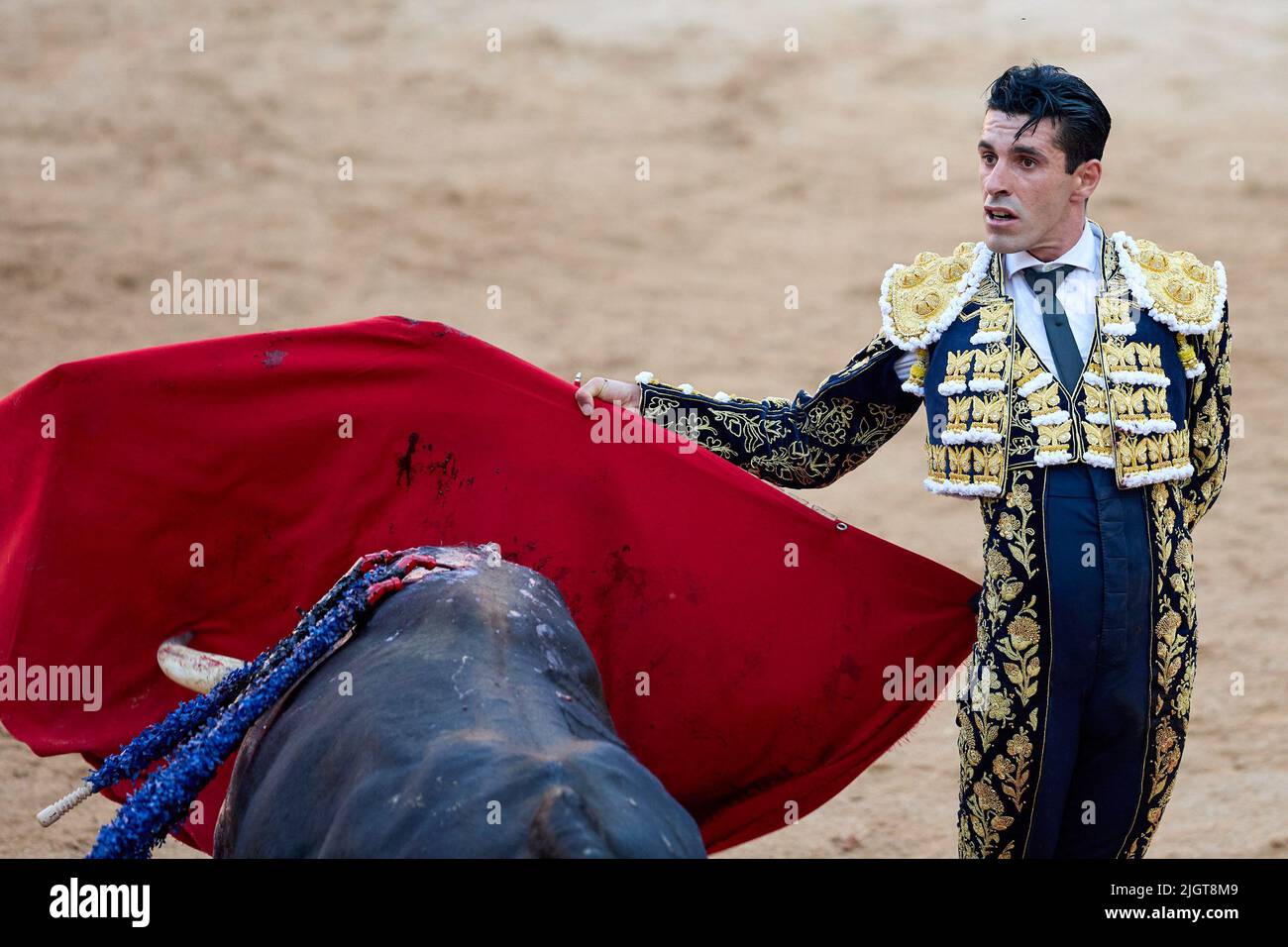 Alejandro Talavante fighting the fifth bull of the afternoon at the San ...
